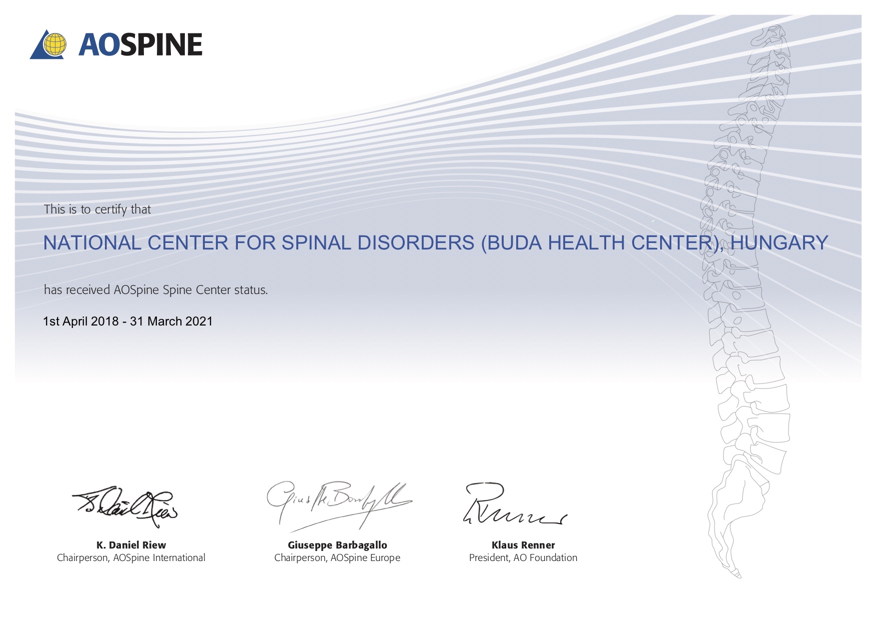 Intézetünk továbbra is a nemzetközi gerincsebészeti közösség megbecsült ...